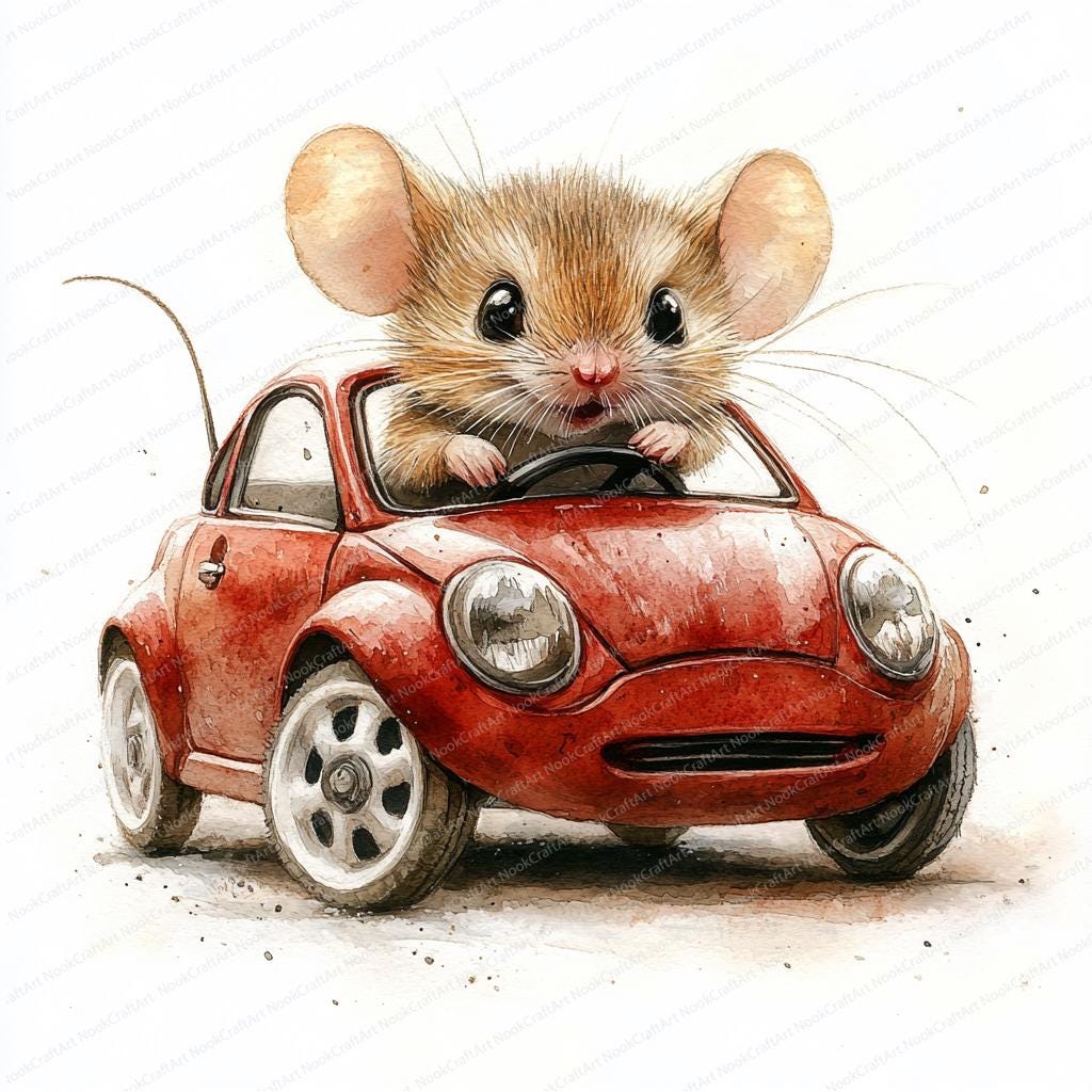 20 Mouse in Mini Car Clipart | Whimsical Animal Illustration ...