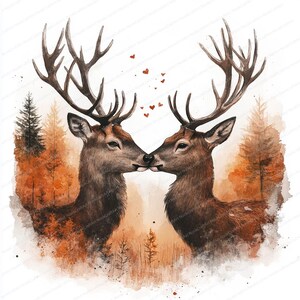 14 Deer Love Clipart | Romantic Woodland Animals| Printable Watercolor ...