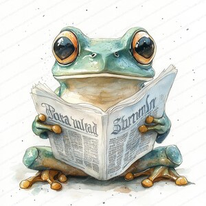 18 Frog Reading Newspaper Clipart | Quirky Amphibian Illustration ...