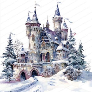 14 Winter Castle Clipart | Enchanted Snowfall | Printable Watercolor ...