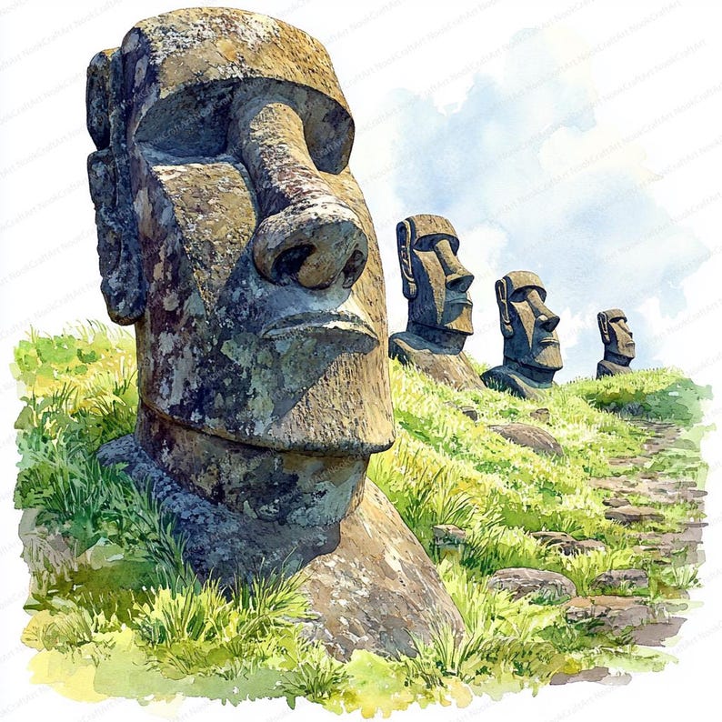 24 Moai Statues Clipart | Easter Island Digital Art Pack | Printable ...