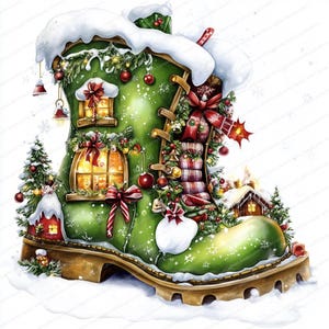 16 Christmas Fairy’s Boot House Clipart | Whimsical Holiday Houses ...