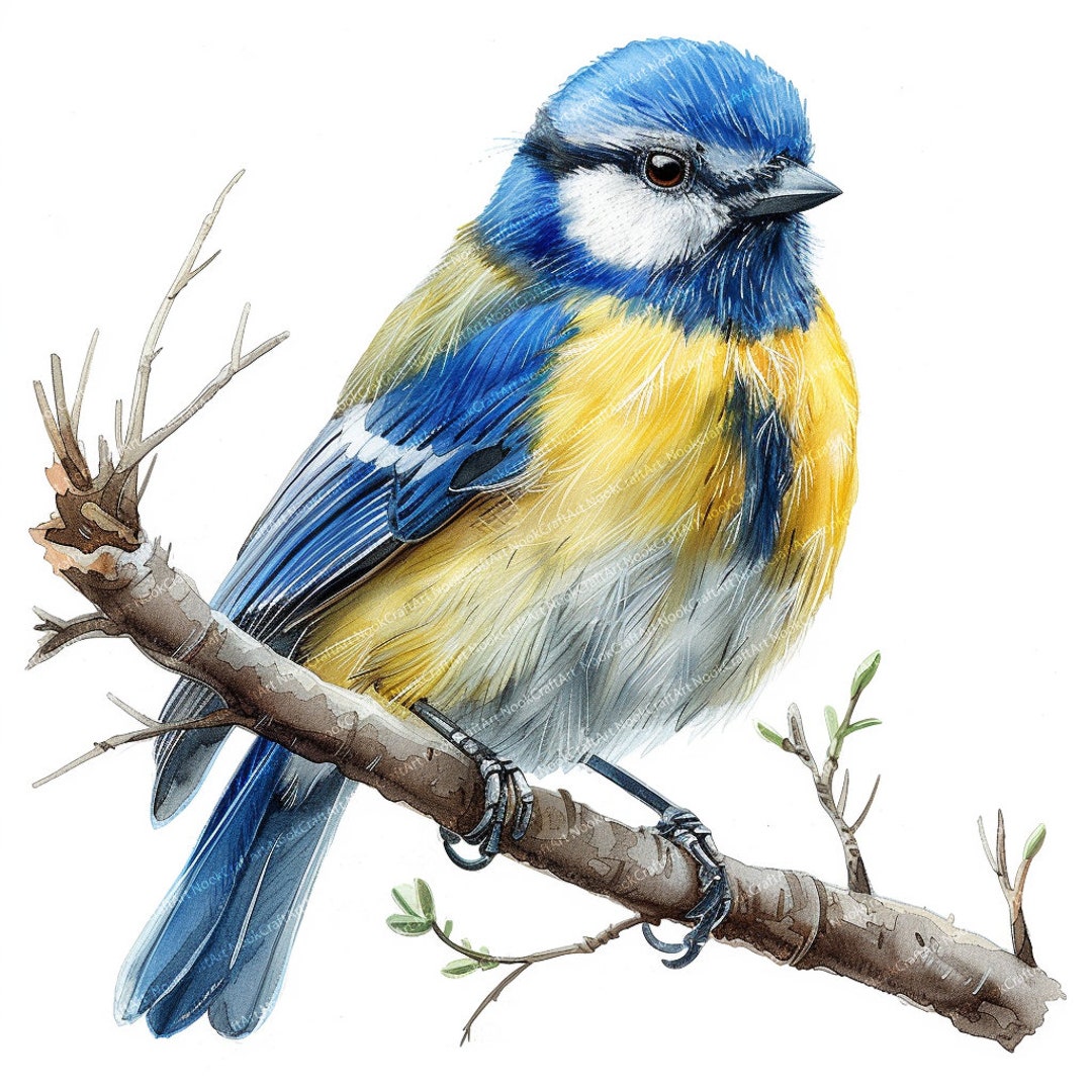 10 Blue Tit Bird Clipart Eurasian Blue Tit Printable Watercolor Clipart ...