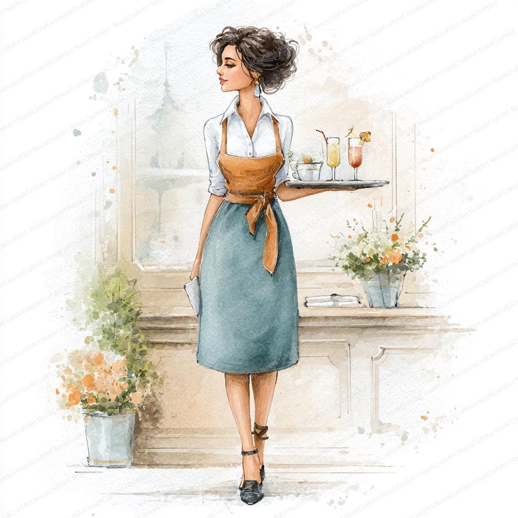 18 Waitress Clipart Set | Restaurant Service Graphics | Printable ...