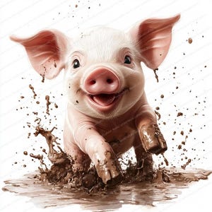 20 Muddy Pig Clipart | Pig in Mud Puddle Art | Cute Farm Animal Digital ...