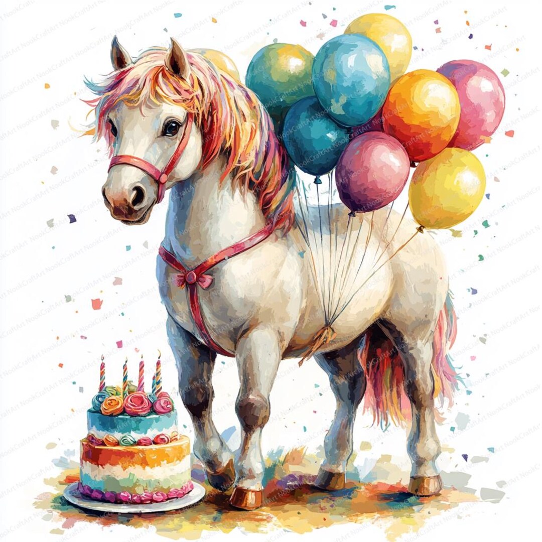 17 Horse Party Clipart | Cake and Balloons Design | Printable ...