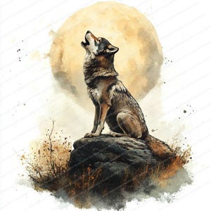 17 Wolf Howling at Moon Clipart | Mystic Nocturnal Wildlife Art ...