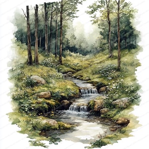 20 Spring Stream Clipart Among Mosses | Nature-inspired Digital ...