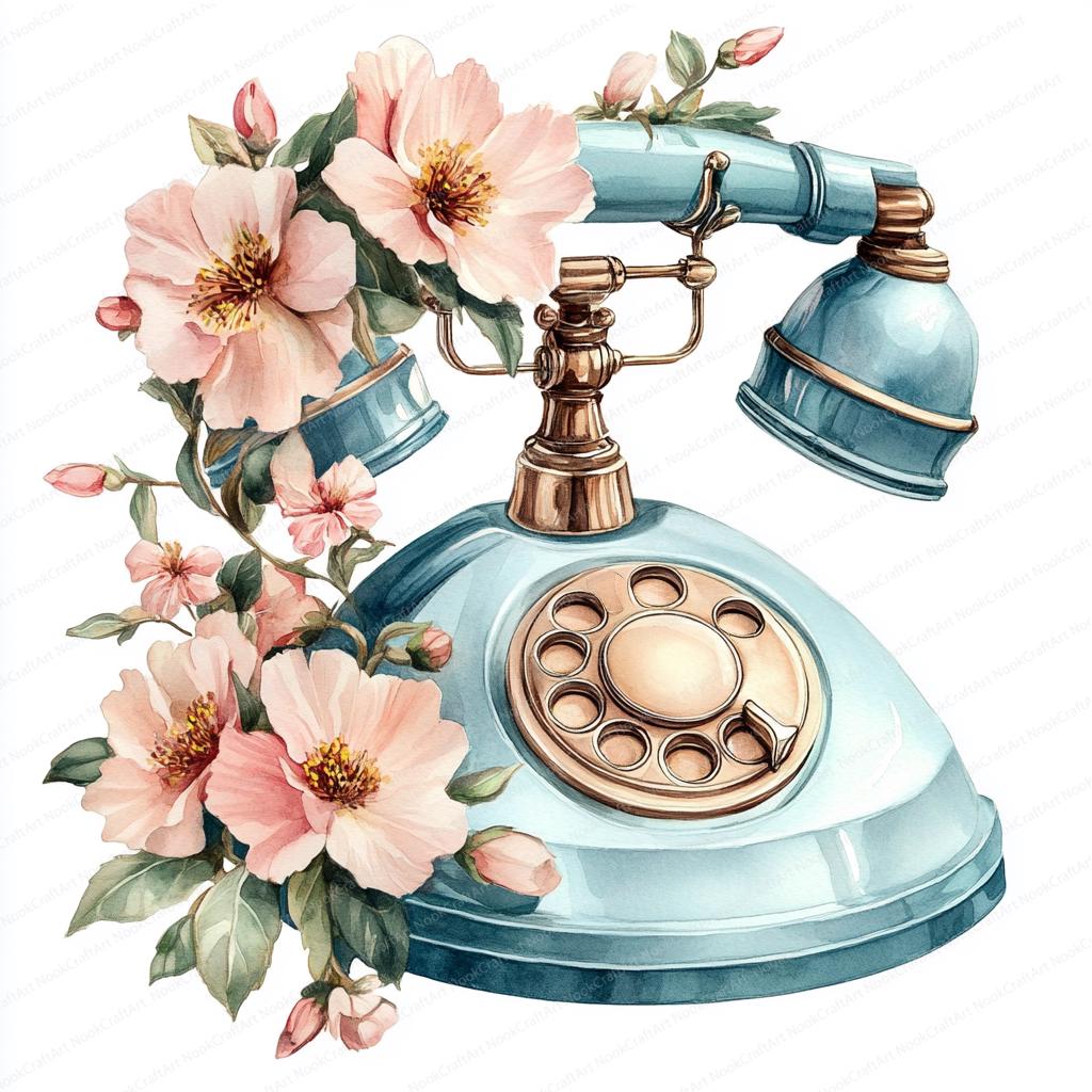 11 Vintage Telephone With Flowers Clipart Retro Phone Printable ...