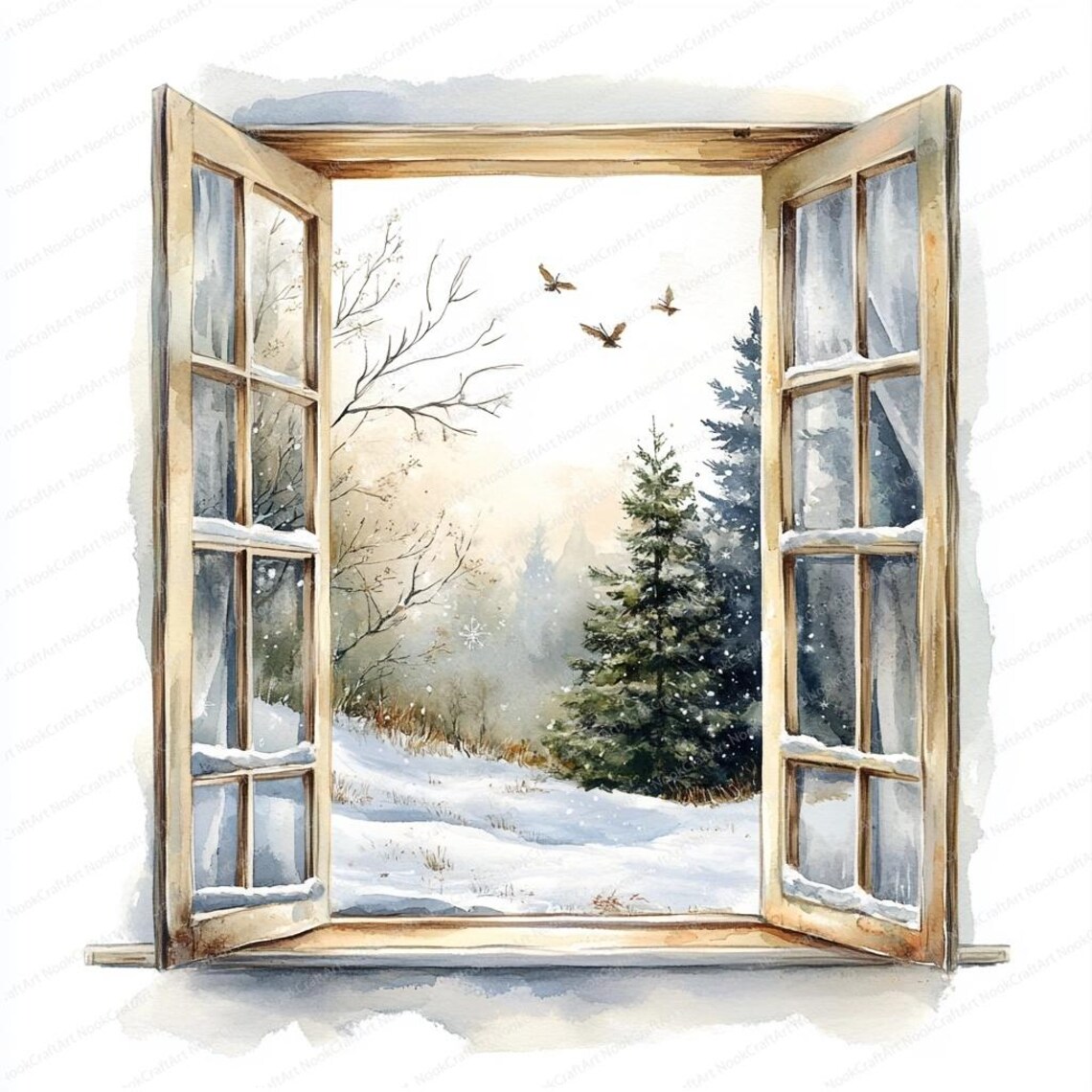 12 Window Winter Landscape Clipart | Christmas Design | Printable ...