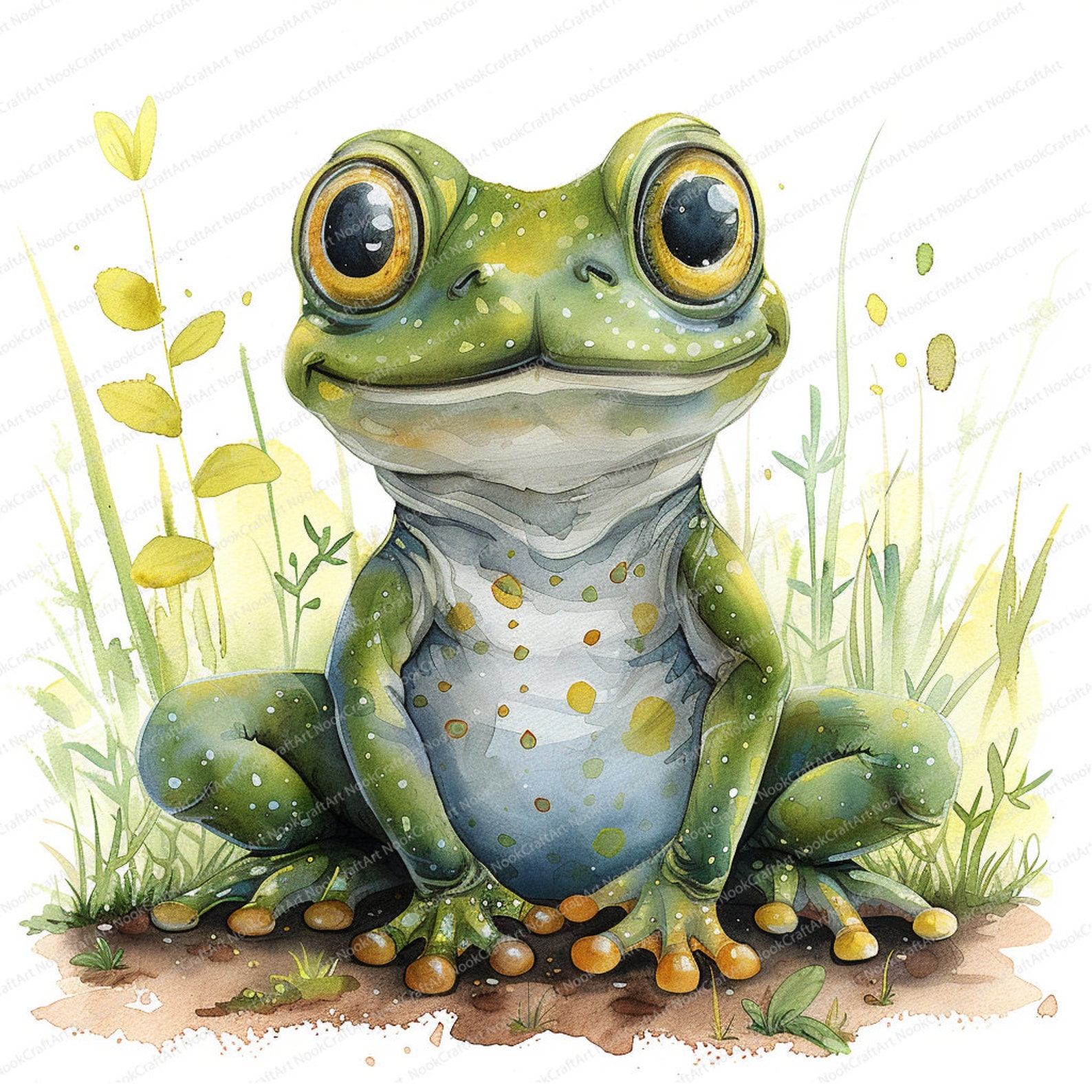 14 Watercolor Frog Clipart Cute Baby Frog Printable Watercolor Clipart ...