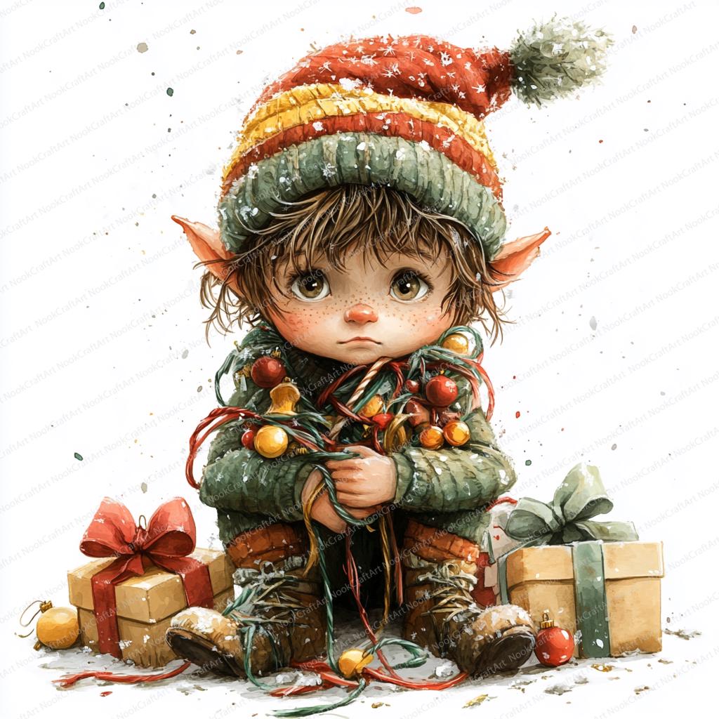 18 Elf Mischief Clipart | Tangled in Gift Ribbons | Printable ...