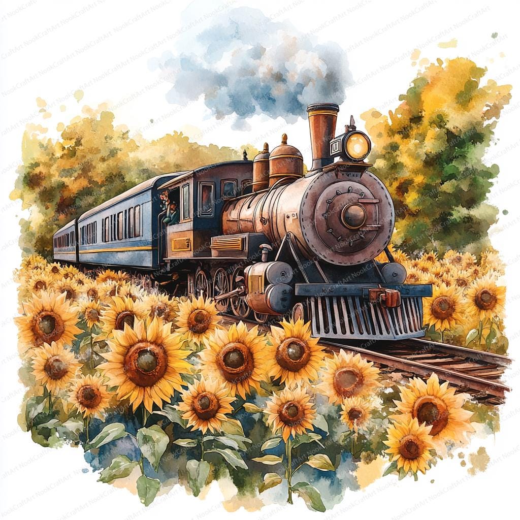 20 Sunflower Field Train Clipart | Whimsical Miniature Journey ...