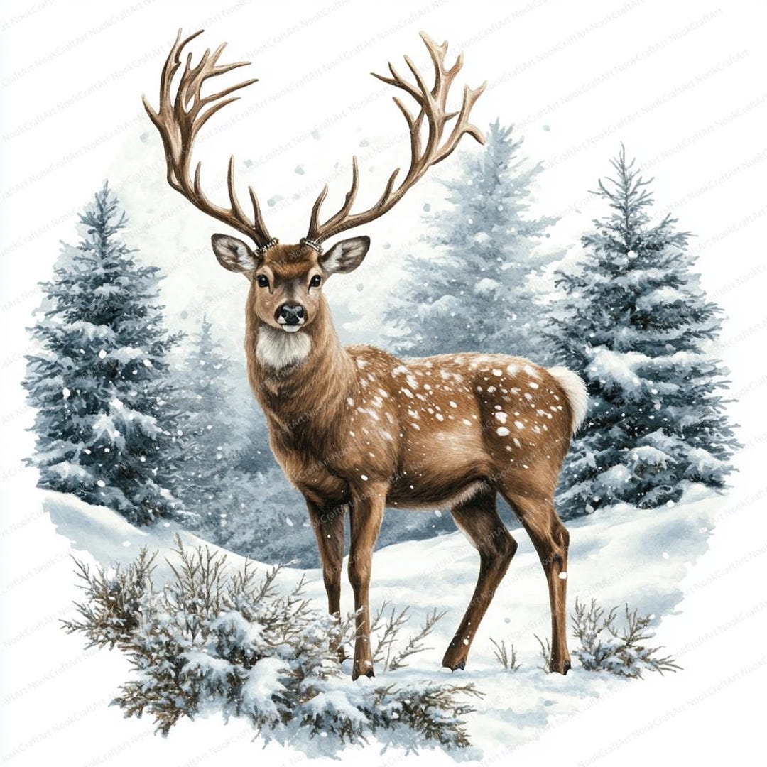 Winter Stag Clipart | 20 High Quality Jpgs | Digital Download | Card ...