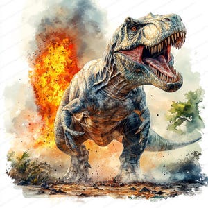 15 T-rex Volcano Clipart | Dinosaur Illustration for Crafts | Printable ...