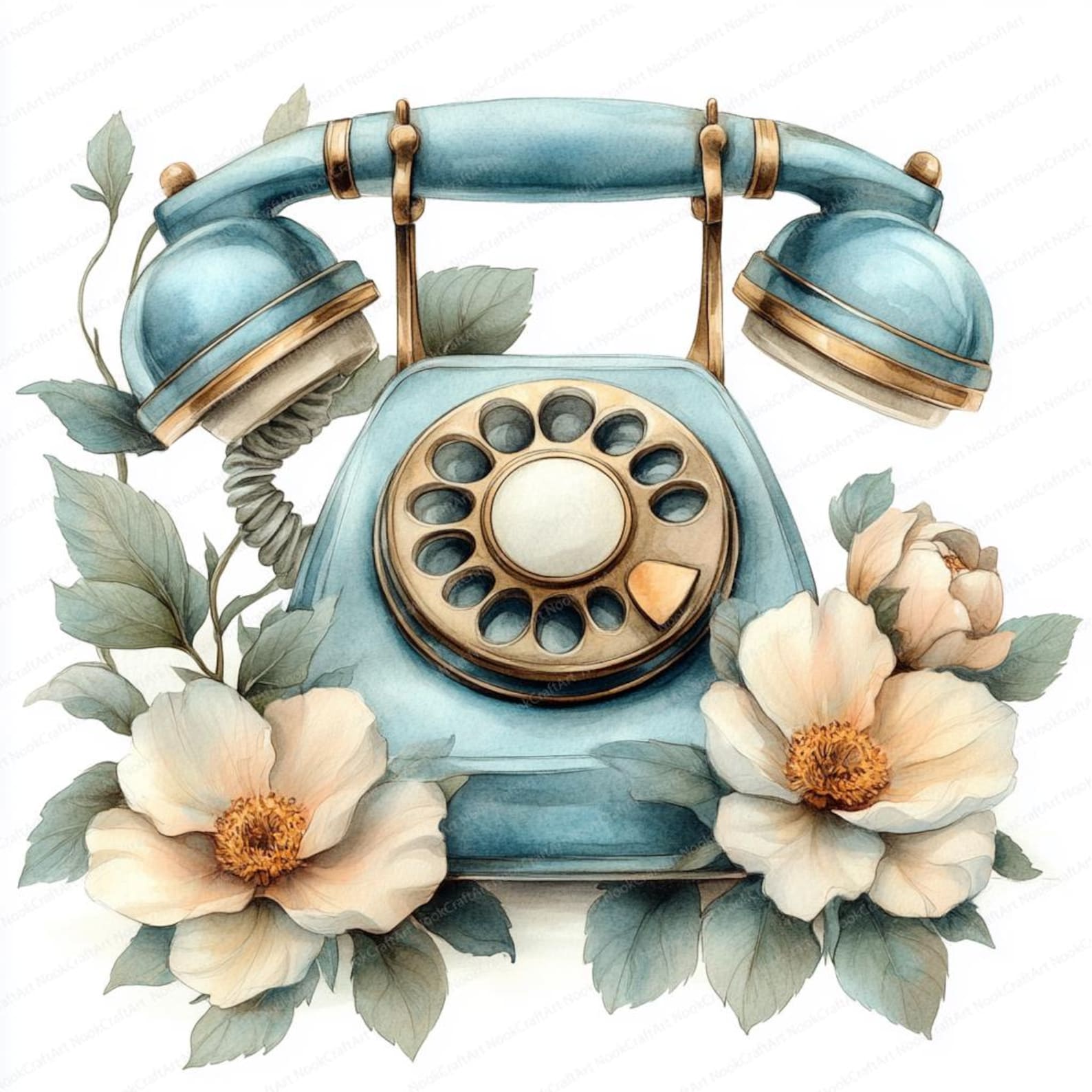 11 Vintage Telephone With Flowers Clipart Retro Phone Printable ...