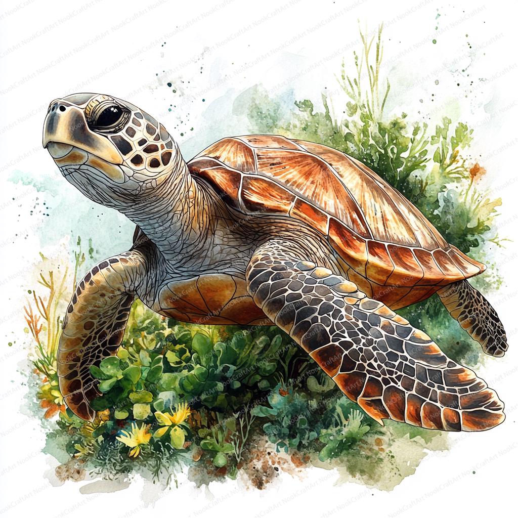 18 Sea Turtle Clipart With Seaweed | Ocean Wildlife Illustration ...