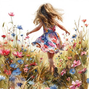 12 Girl in Flowers | Flower Clipart | Printable Watercolor Clipart ...