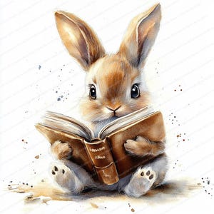 17 Bunny Reading Book Clipart | Cute Bunny Clipart | Printable ...