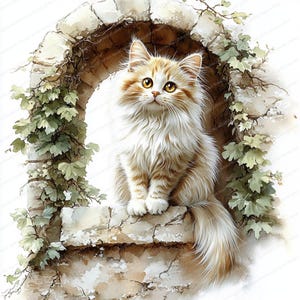 18 Cat Under Stone Arch Clipart | Enchanted Feline Scene | Printable ...