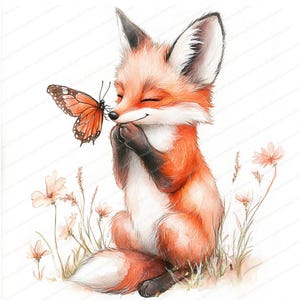 11 Fox and Butterfly Clipart | Adorable Baby Fox | Printable Watercolor ...