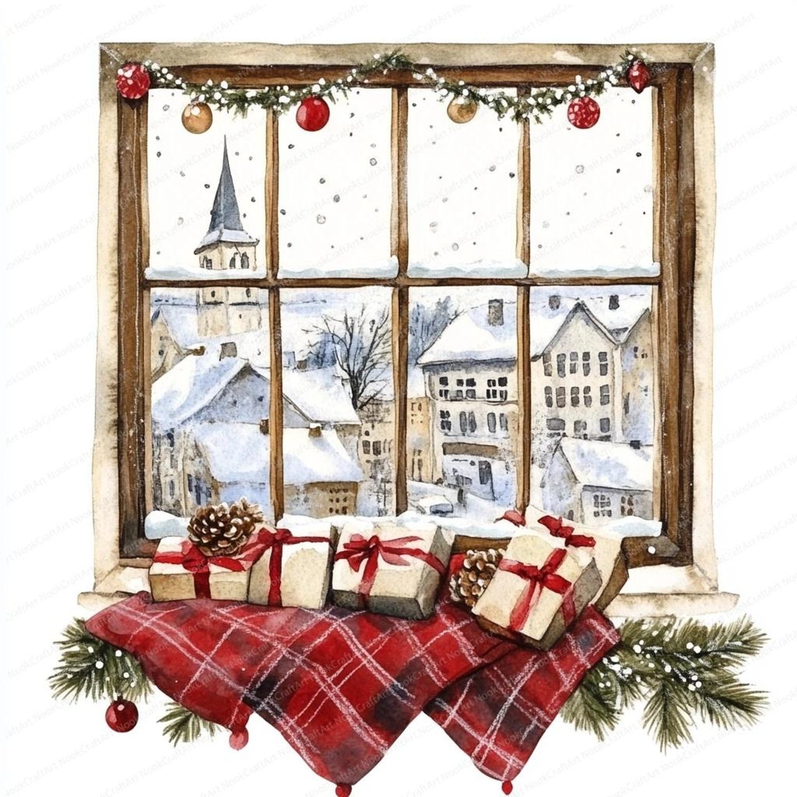 16 Watercolor Christmas Window Clipart | Winter Holidays | Printable ...