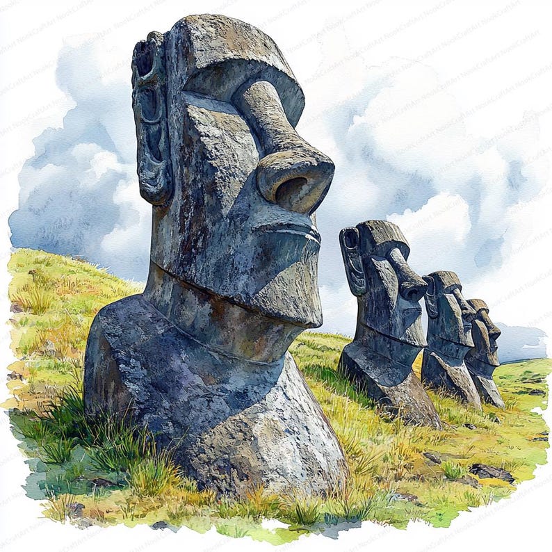 24 Moai Statues Clipart | Easter Island Digital Art Pack | Printable ...