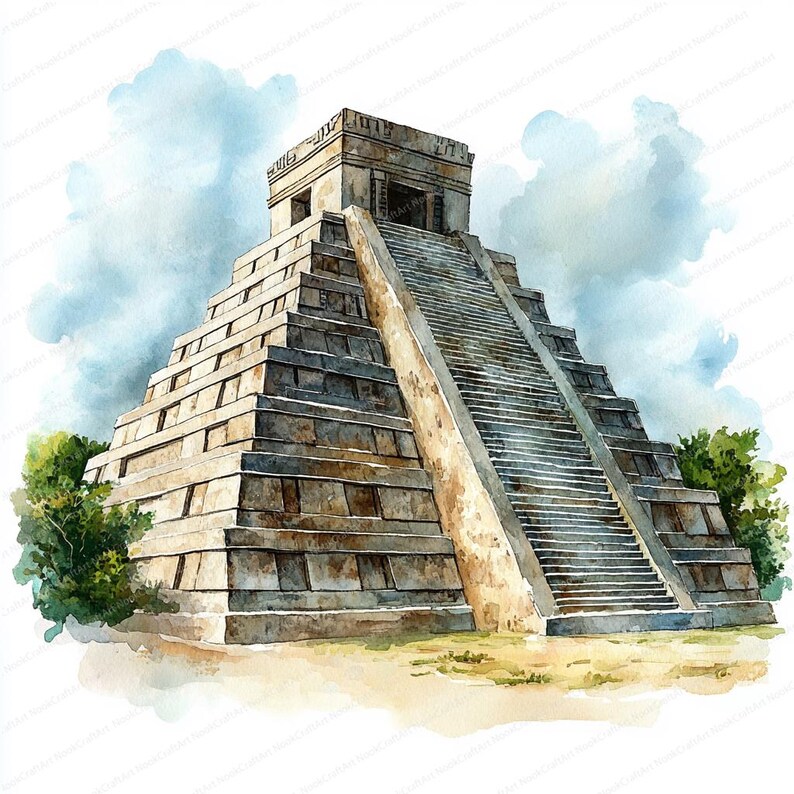 16 Aztec Temple Clipart | Aztec Pyramid | Printable Watercolor Clipart ...
