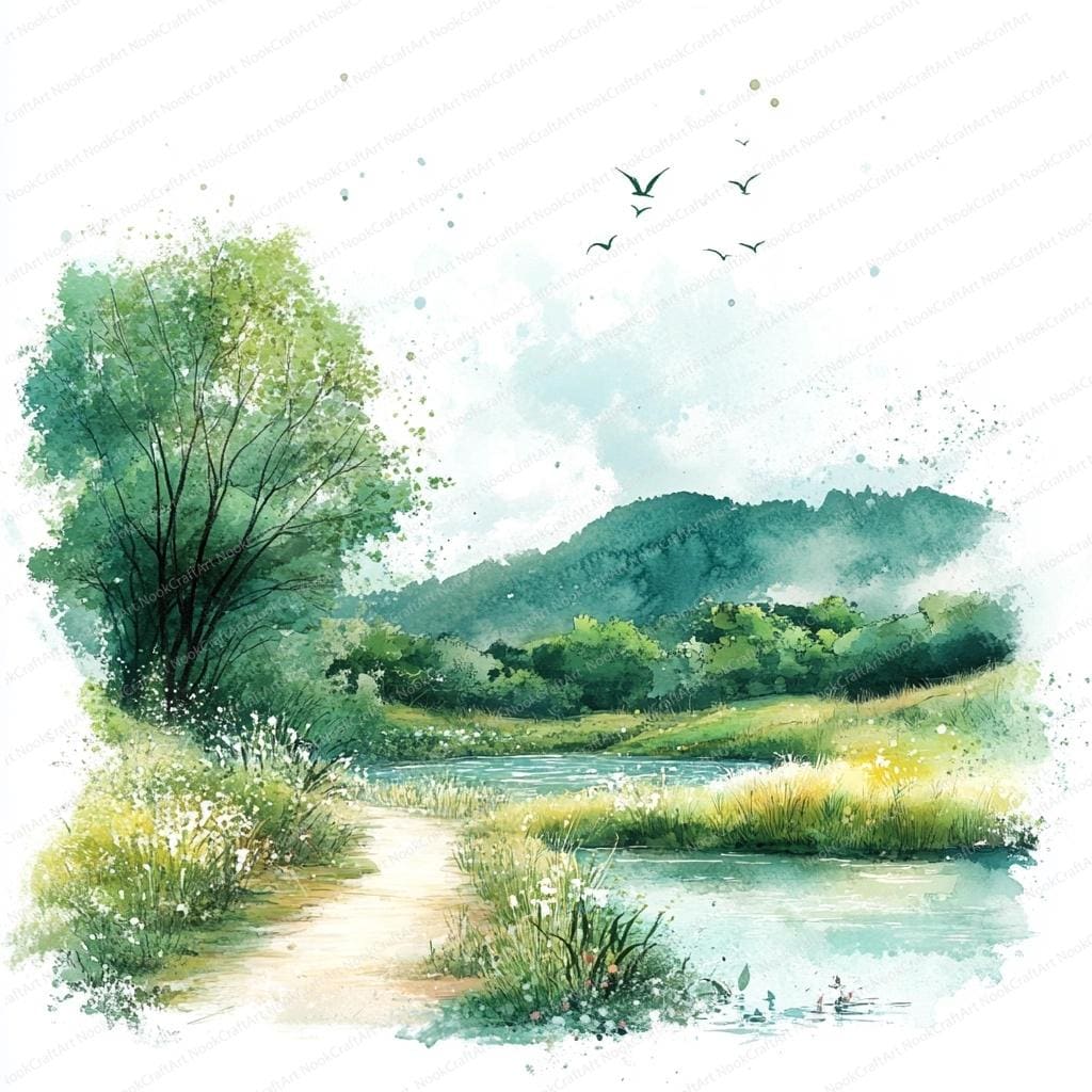 14 Watercolor Meadow Clipart | Summer Landscape Illustration ...