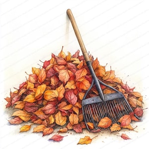 20 Autumn Leaves Rake Clipart | Fall Yard Cleanup Illustration ...