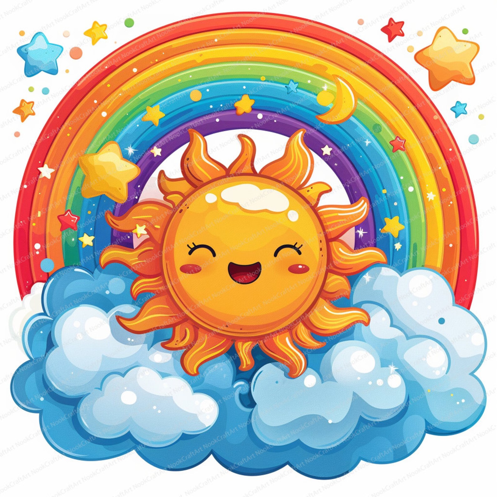 12 Sun and Rainbow Clipart | Sun and Rainbow Illustrations | Digital ...
