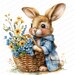 14 Spring Bunny Clipart Cute Bunny With Flowers Printable Watercolor ...