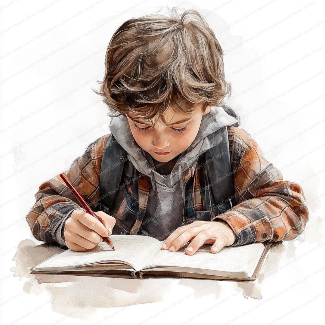 15 School Kid Writing Clipart | Notebook Doodling Illustration ...
