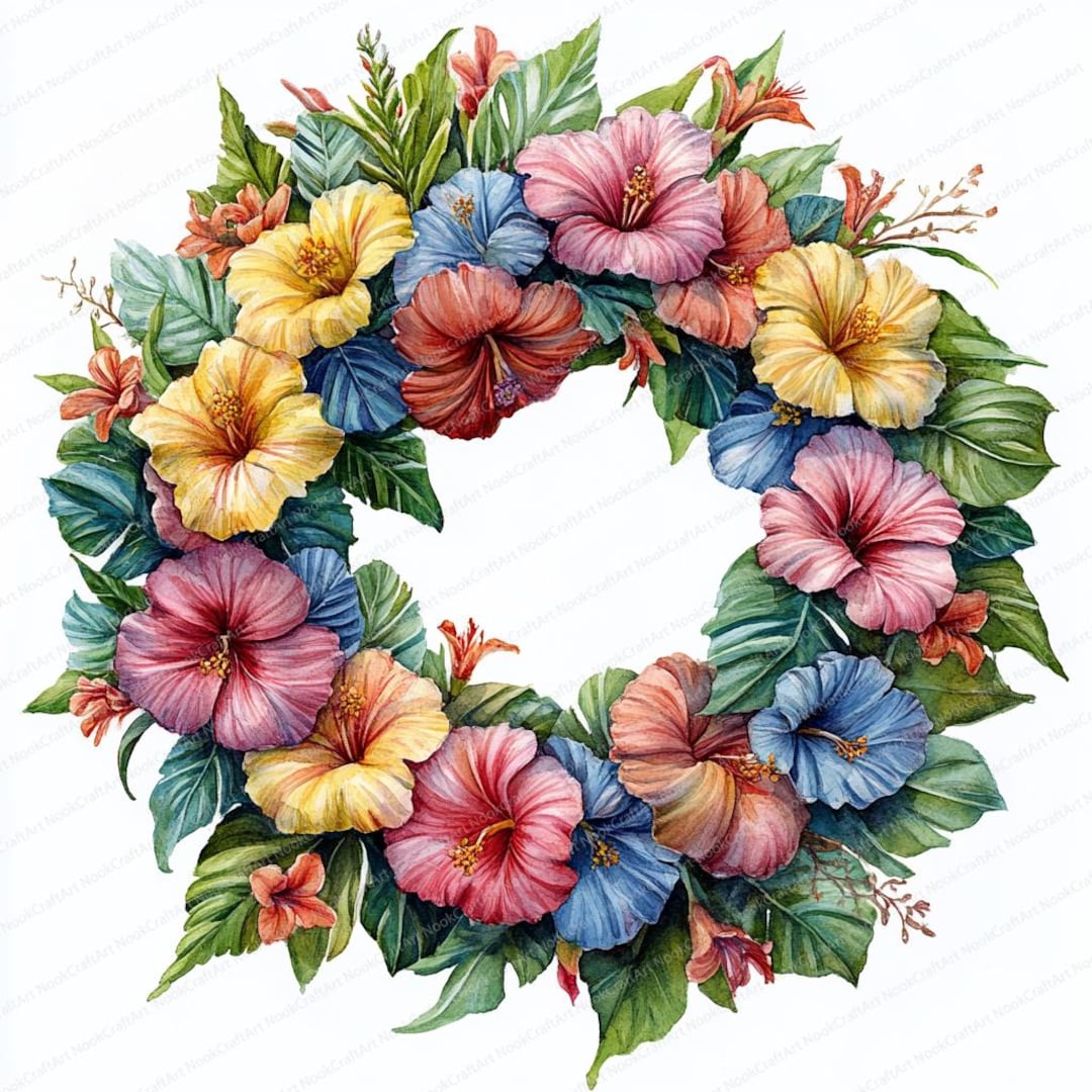 20 Tropical Flower Lei Clipart | Hawaiian Floral Wreath Design ...
