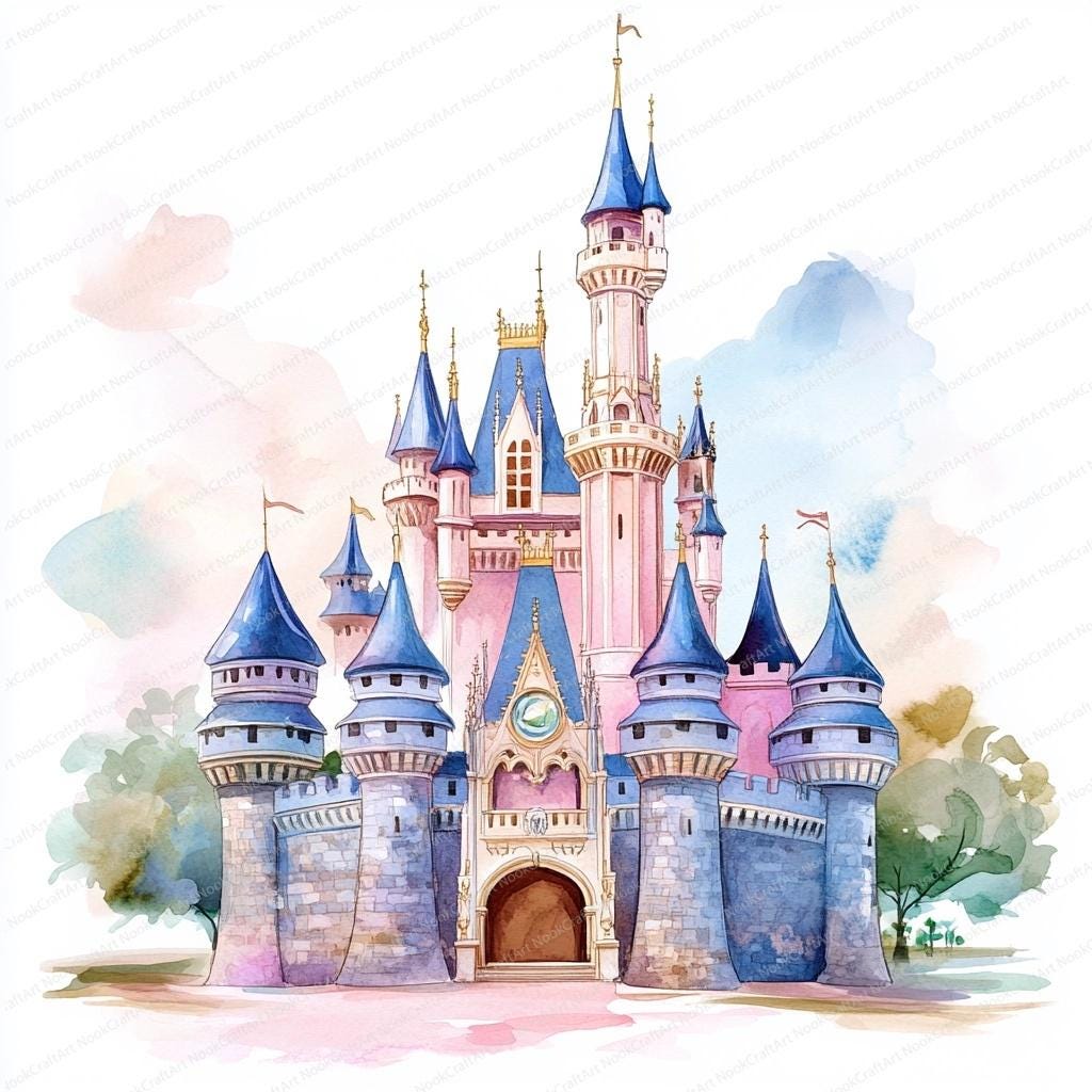 16 Blue Princess Castle Clipart | Fairy Castle | Printable Watercolor ...