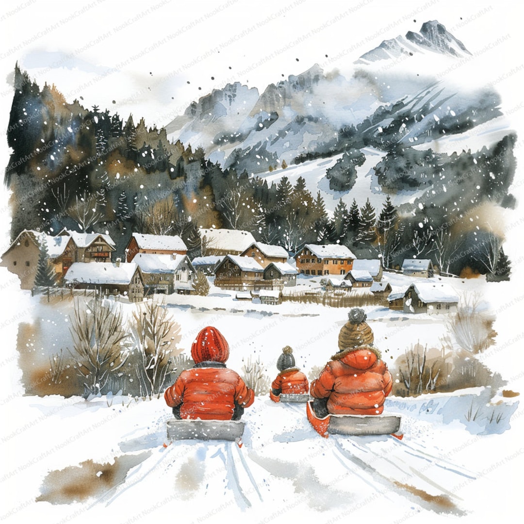 12 Cliparts Kids on Sleds | Winter Clipart | Printable Watercolor ...