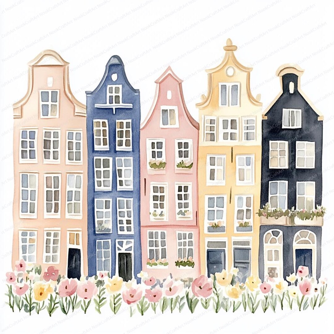 16 Cute Amsterdam Houses Clipart | Dutch Canal Houses | Printable ...