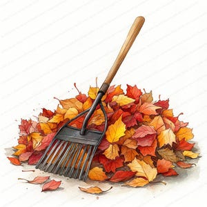 20 Autumn Leaves Rake Clipart | Fall Yard Cleanup Illustration ...