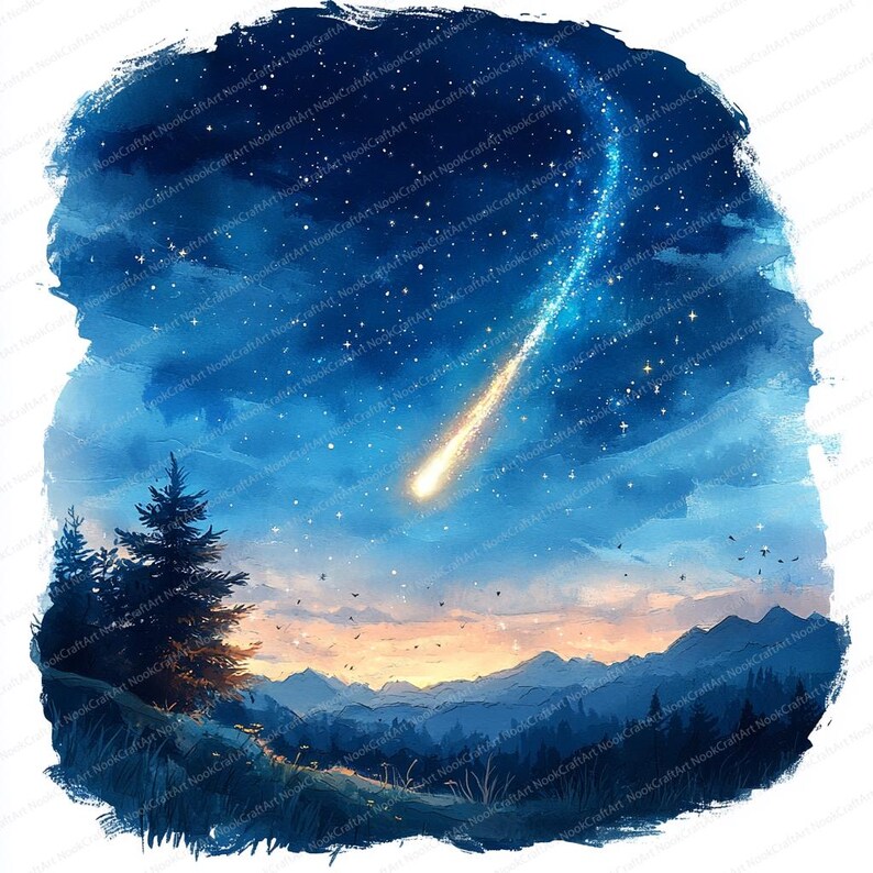 20 Starry Night Sky Clipart | Celestial Stars With Comet | Printable ...