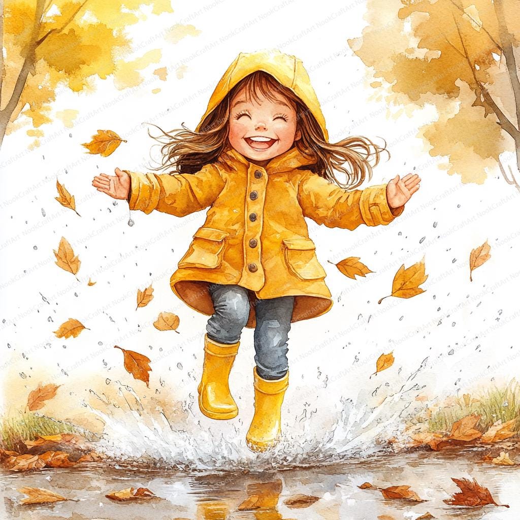 17 Rainy Day Girl Clipart | Cute Puddle Jumping Illustration ...