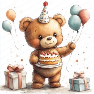 14 Teddy Bear Birthday Clipart | Cute Teddy Bear Bundle | Printable ...
