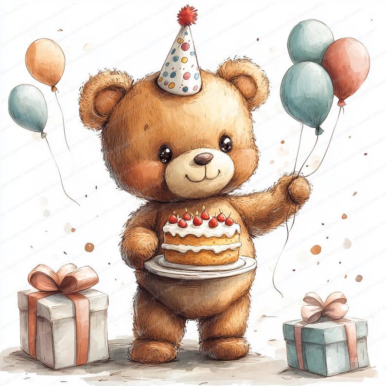 14 Teddy Bear Birthday Clipart Cute Teddy Bear Bundle Printable ...