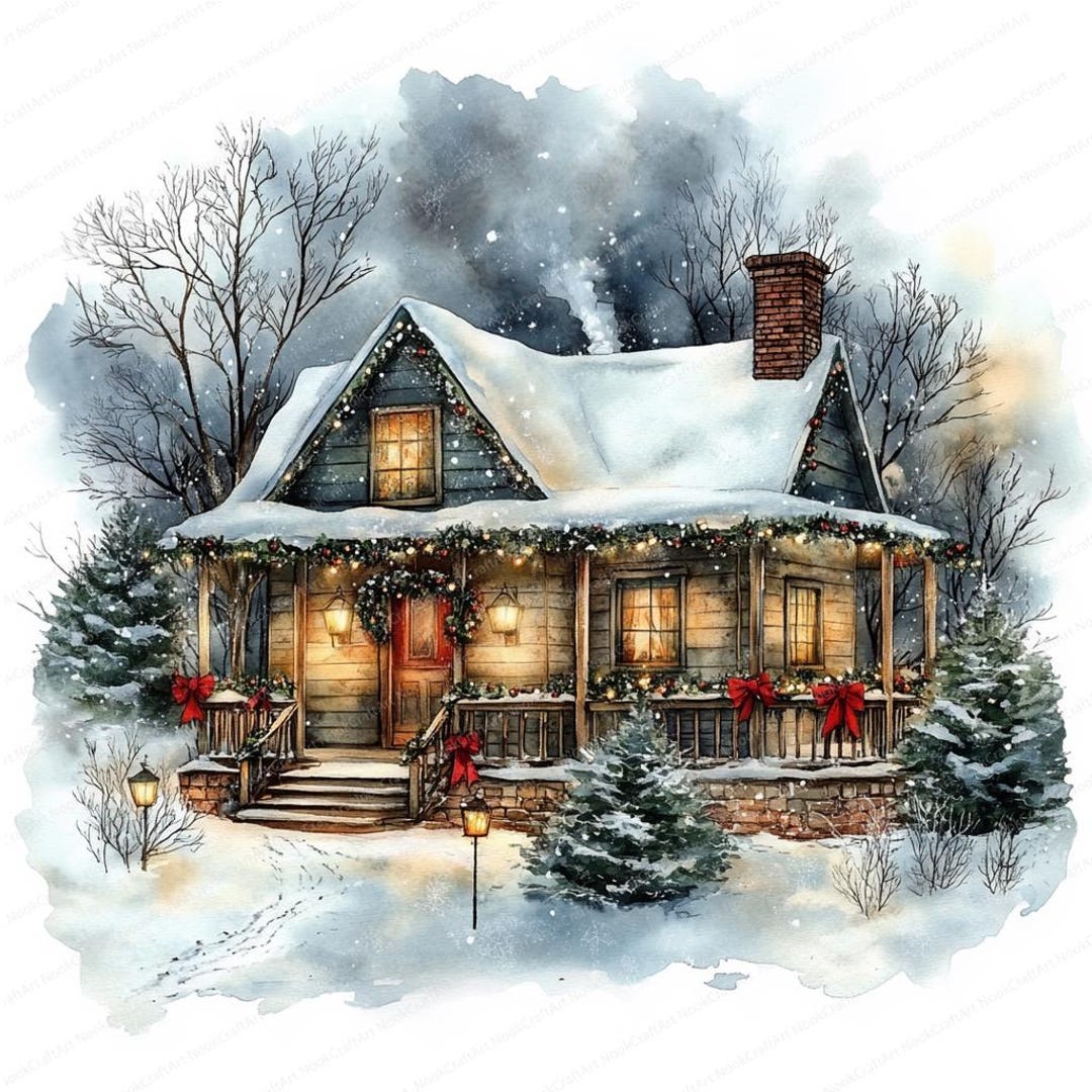 16 Christmas House Clipart Set 2 | Christmas Card Art | Printable ...