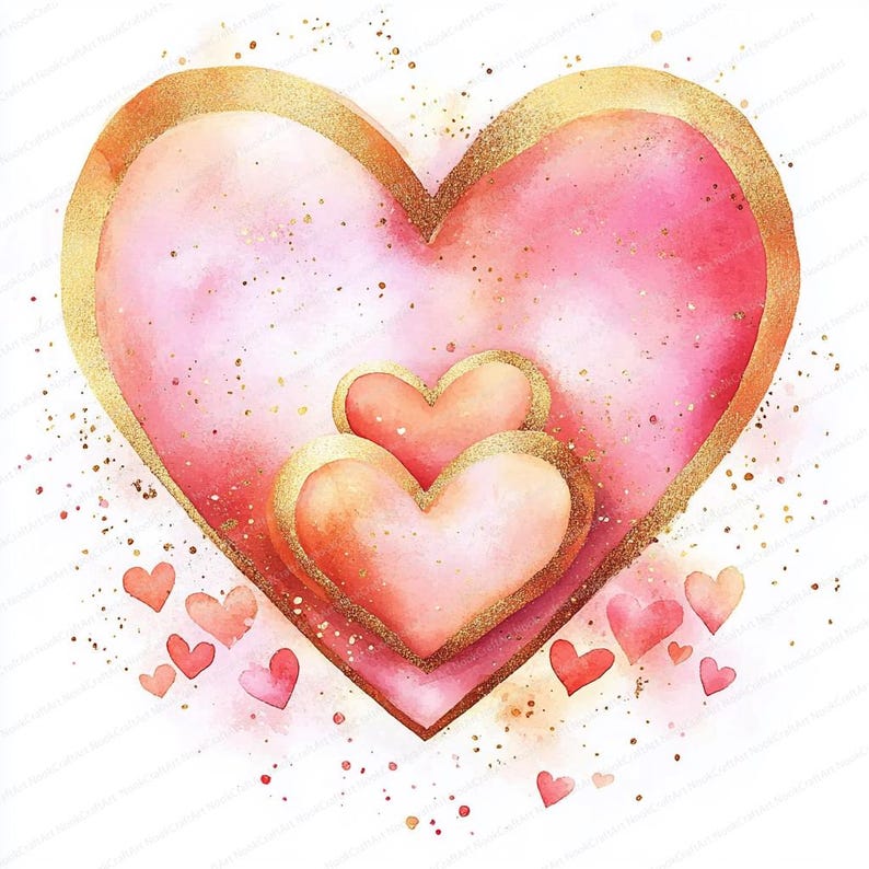 20 Cute Heart Clipart | Valentine’s Day Designs | Digital Watercolor ...