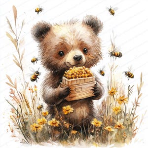 19 Cute Bear With Beehive Clipart | Adorable Honey Bee Illustration ...