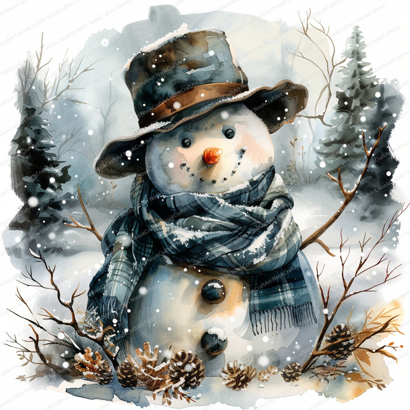 11 Vintage Snowman in Winter Scenery Clipart Cute Snowman High Quality ...