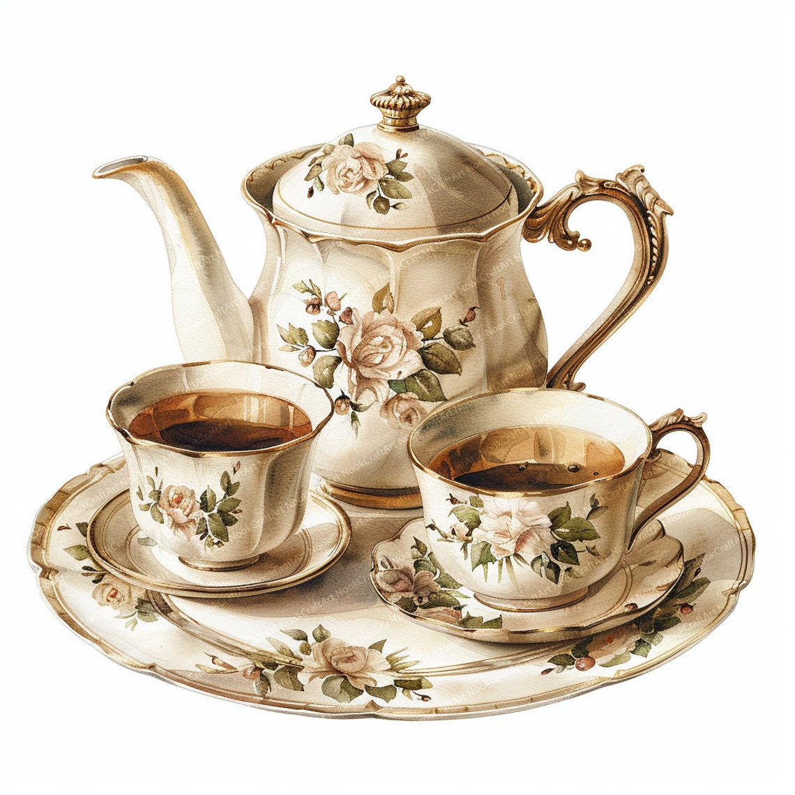 12 Tea Set Clipart Floral Tea Set Printable Watercolor Clipart High ...