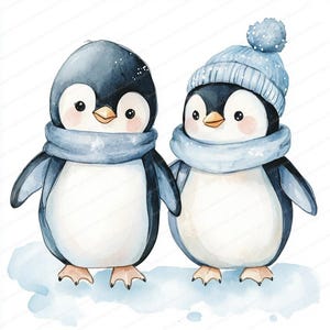 20 Winter Penguin Friends Clipart | Printable Watercolor Clipart | High ...