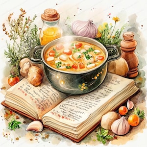16 Grandma's Soup Cookbook Clipart | Printable Watercolor Clipart ...