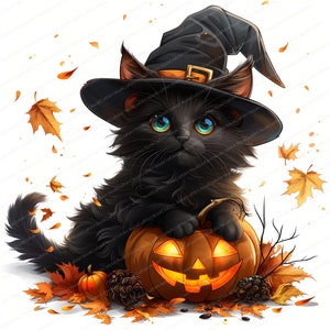 12 Cute Halloween Cat Clipart Bundle | Halloween Kitten Clipart ...